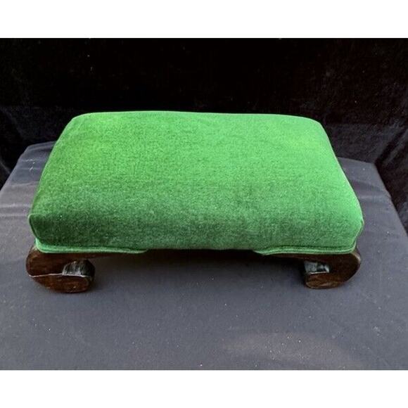 Antique | Other | Lovely Antique Kelly Green Covered Footstool ...
